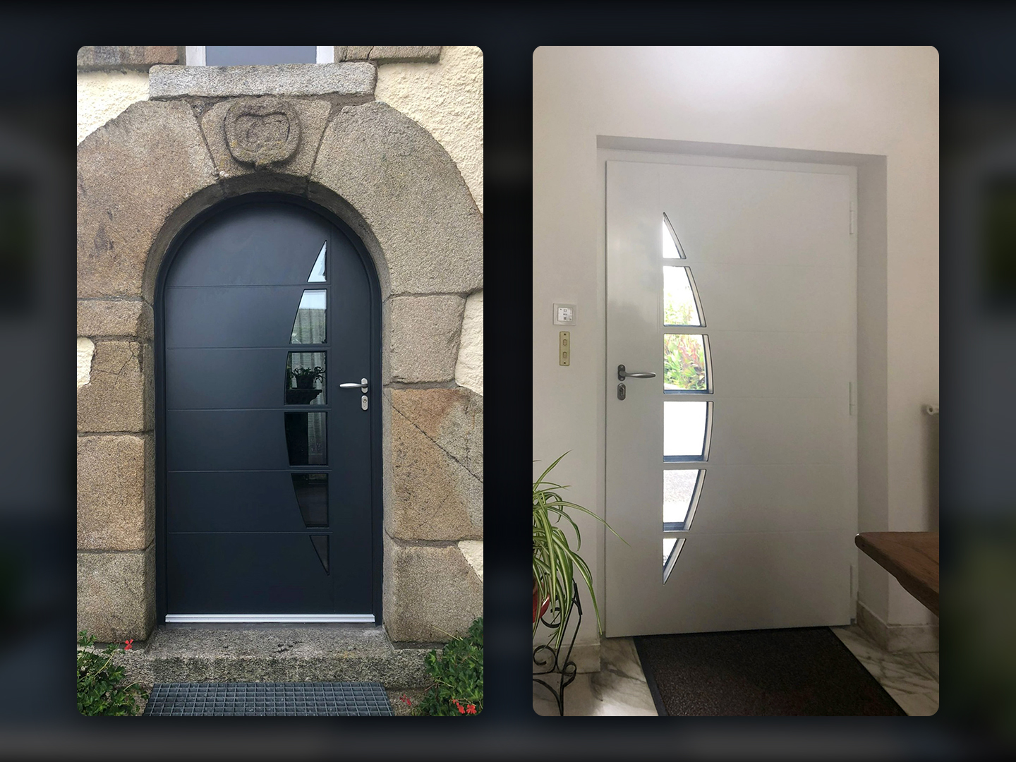 Porte d'entrée monobloc habillage en coin mouchoir - Kiclos